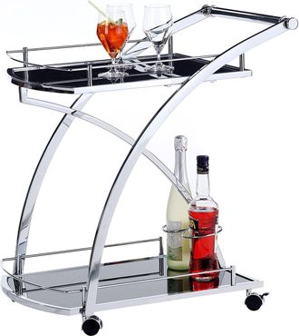 IDIMEX Servierwagen Beistellwagen Servicewagen Teewagen in schwarz/Chrom, 2 Sicherheitsglasböden