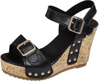 Generic Sandales compens&eacute;es pour femme - Bout ouvert - &Eacute;l&eacute;gantes - Couleur unie - Semelle &eacute;paisse - Style d&eacute;contract&eacute; - Respirantes - Pour le travail et les f