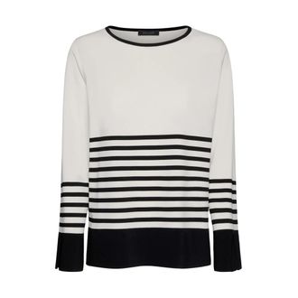 Elena Miro Maglia in misto viscosa con girocollo- bordi neri e righe al fondo - - Knitwear - Damen - Mehrfarbig - L
