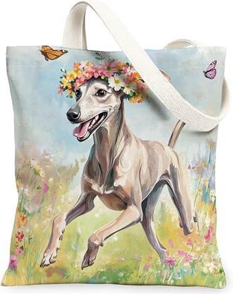 Generic Sac fourre-tout en toile motif l&eacute;vrier printanier 33 x 38,1 cm, motif papillons amusants, sac d&eacute;picerie r&eacute;utilisable pour femme, animal de compagnie, 