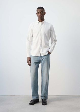 Mango Chemise 100 % coton rayures beige - Homme - XXL - MANGO MAN