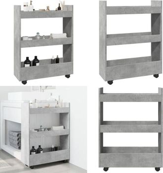 vidaXL Aufbewahrungswagen Schmal 3 Etagen Betongrau Holzwerkstoff - Vidaxl