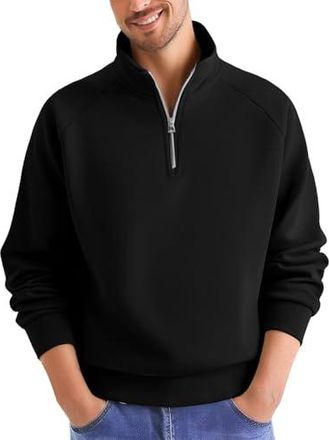 Generic Sweat-shirt pour homme sans capuche - Manches longues - Avec fermeture &eacute;clair 1/4 - Pull d&eacute;contract&eacute; - Confortable - T-shirt de sport doux - Printemps