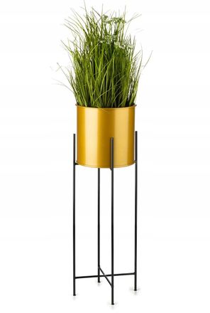 HowHomely Moderne Blumenst&auml;nder Metall 75 cm Hoch mit Gold Blumentopf Rund 21 cm &Oslash; auf Robuste Schwarzen St&auml;nder - Pflanzenst&auml;nder im Loft-Stil f&uuml;r die Innendek