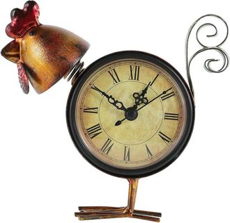 Garneck Retro Kaminuhr Mit Pendel - Vintage Tischuhr Im Römischen Stil Mit Hahn Figuren - Stille Quarzwerk Für Dekorativen Schreibtisch Oder Als Wecker