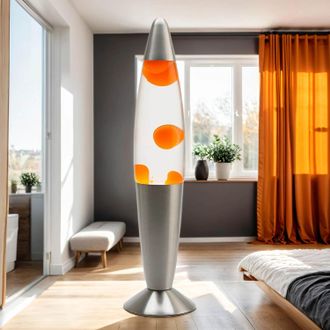 Licht-Erlebnisse Lavalampe Orange, Lava Lampe klein, Retro Lampe, 36 cm, Geschenkidee Weihnachten, G9 25 W mit Kabelschalter, inklusive Leuchtmittel, kräftig, aktiv