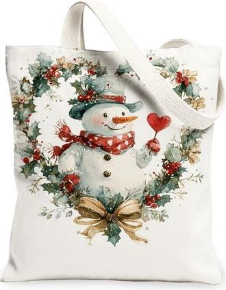 Generic Sacs fourre-tout en toile motif bonhomme de neige, sacs de courses r&eacute;utilisables, mignons joyeux, l&eacute;gers et lavables pour salle de sport, voyage, piqu