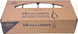 Edzard 16 Stück Maxi Teelichter, Durchmesser 54 mm, weiß, durchsichtige farblose Kunststoffhülle, ohne Duft, Brenndauer 10 Stunden