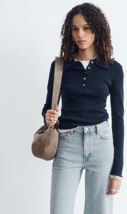 & Other Stories gestrickter Polo-Pullover in Marineblau-Braun