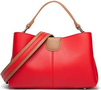 Generic Sac &agrave; main en cuir avec poign&eacute;e sup&eacute;rieure pour femme, sac &agrave; main bicolore, sac &agrave; bandouli&egrave;re moyen, sac fourre-tout pour femme, Rouge, Medium