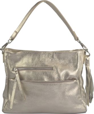 modamoda.de T262 Damen Leder Schultertasche handmade in Italy, Farbe: ightgold Metallic