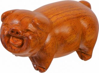 Cabilock Blumiger Holzschwein Dekofigur aus Massivholz Handgefertigte Kleine Schwein Skulptur Glatte Oberfl&auml;che Ansprechendes Design f&uuml;r Wohn B&uuml;rodekoration