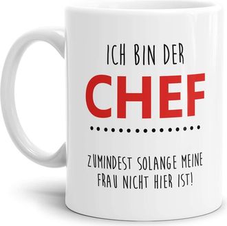 Tassendruck Chef-Tasse Bin Chef solange meine Frau nicht da ist Beruf/Boss/Lustig/Spruch/Geschenk-Idee/Arbeit/Büro/Weiss