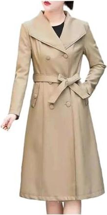 Generic Trench long en simili cuir pour femme - Double boutonnage avec ceinture et revers crant&eacute; slim coupe-vent, kaki, S