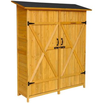 Sweeek Gartenschuppen 140 cm aus Tannenholz, 4 Staur&auml;ume