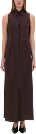 Alysi Femme, Robes, Brun, Taille: 36 FR Robe-chemise maxi sans manches boutonn&eacute;e sur le devant