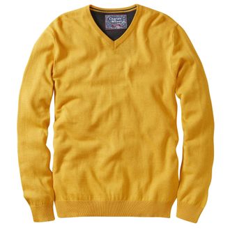 Charles Wilson Feinstrick Baumwollpullover mit V-Ausschnitt f&uuml;r Herren (L, Yellow (0422))