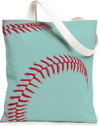 Generic Sacs fourre-tout en toile avec motif de baseball, sacs d&eacute;picerie sportifs r&eacute;utilisables, l&eacute;gers et lavables en toile pour la salle de sport, bleu, 13x