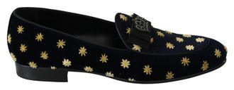Dolce & Gabbana Mens Velvet Crown-Embroidered Slipper Navy Cotton
