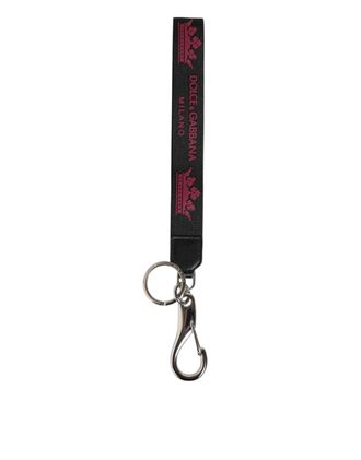 Dolce & Gabbana Mens Black Burgundy Nylon Dg Logo Crown Holder Keychain Keyring Polyester Brass Leather Accessory
