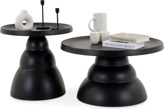 IDIMEX Couchtischset Loris 2er Set rund (69 x 39 cm und 50 x 49 cm), Schwarz - moderner Wohnzimmertisch aus Metall mit schwarzer Pulverbeschichtung, Beistell