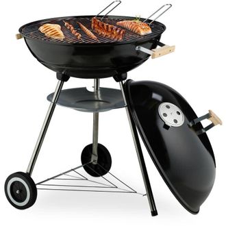 Relaxdays Relaxdays Barbecue charbon de bois, 2 roulettes, coupelle cendrier, D grille du dessus : env. 54 cm, ext&eacute;rieur, noir