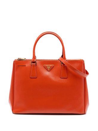 Prada petit sac &agrave; bandouli&egrave;re verni Galleria Double Zip en cuir Saffiano (2000-2025) - Orange