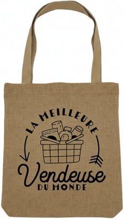 Fabulous Sac Shopping Tote Bag Aspect Lin - La Meilleure Vendeuse du Monde Marcher Boutique Magasin - Sac de Courses Toile Epaisse 360g Beige Naturel Cabas Por