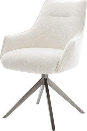 DELIFE Esszimmerstuhl Alja-Flex mit Armlehnen Kreuzgestell breit Graphit Boucl&eacute; Soft Beige 360&deg; drehbar Wippfunktion Taschenfederkern