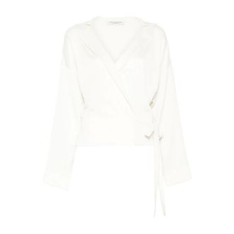 Philosophy di Lorenzo Serafini Femme, Blouses et Chemises, Blanc, Taille: 38 FR Chemisier Satin&eacute; Crois&eacute;