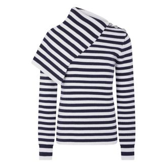 Paco Rabanne Asymmetrischer Gestreifter Pullover mit Knopfdetail - - Knitwear - Damen - Wei&szlig; - S