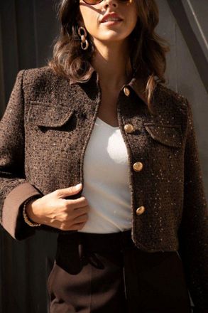 Choklate Paris Kurzjacke Tweedjacke mit Denim-Details - Franz&ouml;sischer Chic Angenehmes, glattes Innenfutter