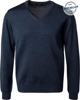 Maerz MAERZ Muenchen Herren Pullover blau Merinowolle unifarben