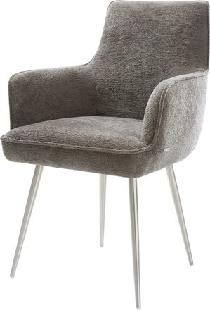 DELIFE Polsterstuhl Heira-Flex mit Armlehnen 4-Fu&szlig; konisch Edelstahl Boucl&eacute; Soft Schlamm Taschenfederkern