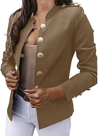 Generic Vestes &agrave; manches longues pour femmes, veste courte &agrave; boutonnage mince, taille S, 2026, kaki, XXL