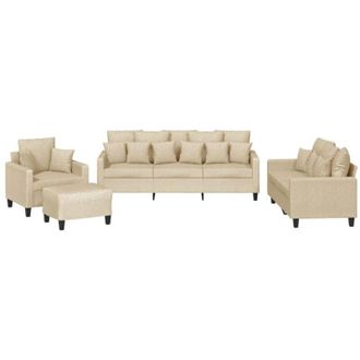 vidaXL 4-tlg. Sofagarnitur mit Kissen Creme Stoff vidaXL