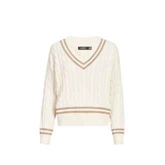 Ralph Lauren Pull col V en maille torsad&eacute;e de coton