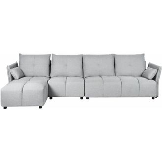 Beliani Ecksofa Hellgrau Stoffbezug mit Chaiselongue Rechts 4-Sitzer L-Form Viele Kissen Niedrige Sitzh&ouml;he Freistehend Modern Wohnlandschaft Wohnzimmer