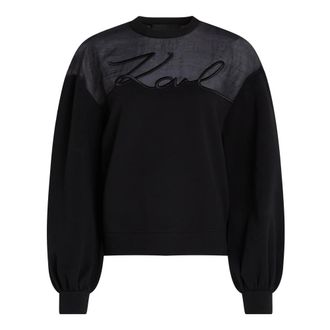Karl Lagerfeld Femme, Sweatshirts et sweats &agrave; capuche, Noir, Taille: 42 FR Pull noir en mat&eacute;riaux m&eacute;lang&eacute;s avec broderie