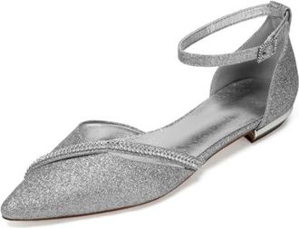 Generic Chaussures De Mariage Bout Pointu Plate Robe Mari&eacute;e Plates Femme Soir&eacute;e Chaussures De Mari&eacute;e Dress F&ecirc;te Bridal Plates 1.8Cm,Argent,38 EU