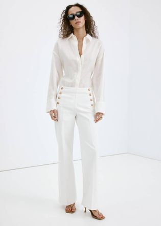 Mango Jean wide leg boutons lat&eacute;rales blanc - Femme - 32 - MANGO