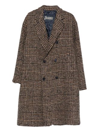 Herno manteau crois&eacute; &agrave; carreaux - Marron
