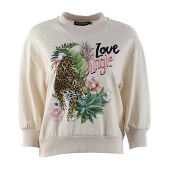 Dolce & Gabbana Femme, Sweatshirts et sweats à capuche, Beige, Taille: 34 FR SweaT-shirt en Coton Mise à Niveau Look Décontracté Élégant