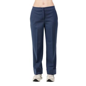Via Masini 80 Pantalone in gabardina bi-stretch a gamba larga con risvolto - - Trousers - Damen - Blau - M