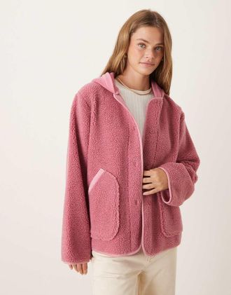 Asos Veste à capuche en mélange de polaire imitation peau de mouton et maille - Rose ton sur ton