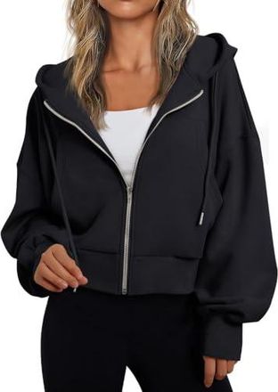 Baymate Femme Veste de Survêtement à Capuche Y2K Printemps Sweat De Sport Manches Longues avec Fermeture Éclair Couleur Unie Ample Hoodie
