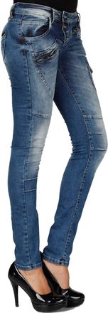 Cipo & Baxx Damen Jeans WD168 Blau - Slim Fit Straight Jeans Hose - Mit Tollem Abn&auml;her-Design, Atemberaubender Look, Angenehmes Gef&uuml;hl - WD168 Blau W28-L32