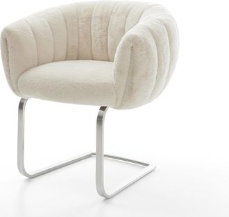 DELIFE Freischwinger Jada-Flex Pl&uuml;sch Creme-Wei&szlig; Freischwinger flach Edelstahl Taschenfederkern, Esszimmerst&uuml;hle