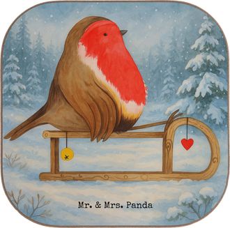 Mr. & Mrs. Panda Coaster Rotkehlchen Schlitten Design - Geschenk, Weihnachten, Vogel, Untersetzer f&uuml;r Gl&auml;ser, bieruntersetzer, Tischuntersetzer, unterleger, gl&auml;serunte
