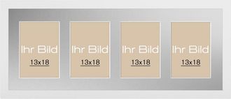 Bildershop-24 Bilderrahmen Collage Monza Weiß (matt) 64x27cm mit Vier Passepartout-Ausschnitten 13x18cm in Silber Fotorahmen, Wechselrahmen, Posterrahmen, Puzzlerah